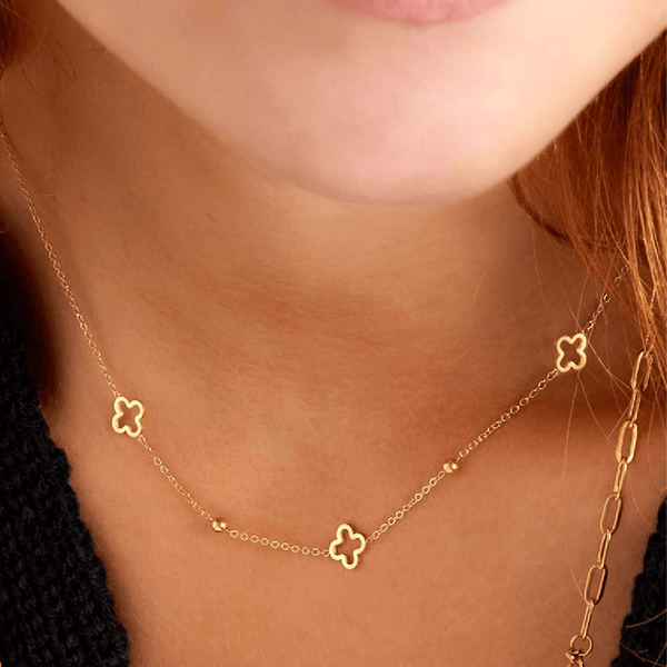 Collier trèfle acier inoxydable doré - Stella - Fantaizi